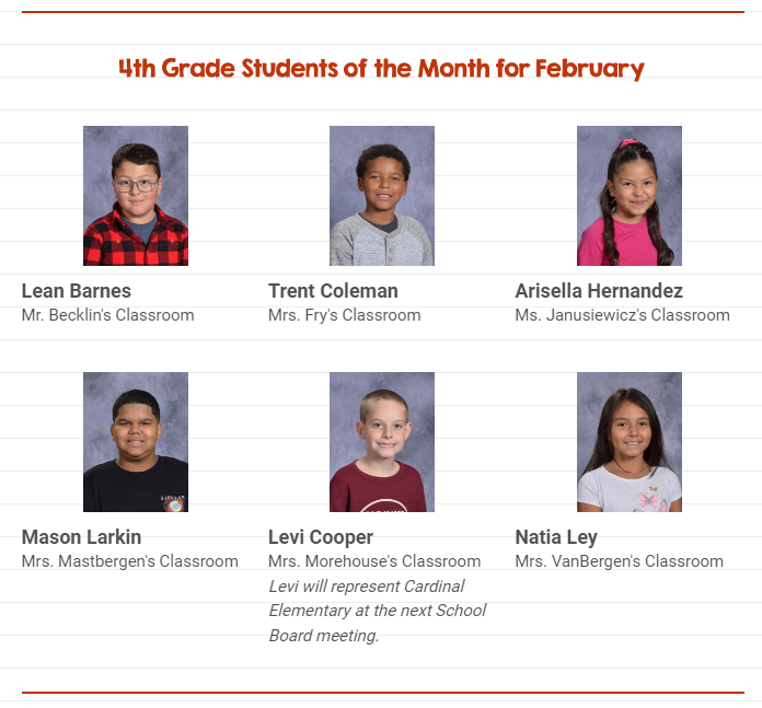 Student of the Month - Cardinal Elementary